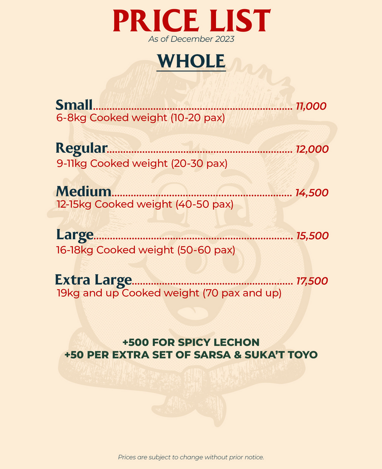 Price List – Abub's Cebuana Lechon